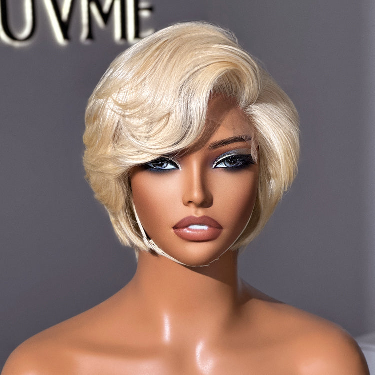 613 Blonde Pixie Cut Glueless Minimalist HD Lace C Part Short Wig 100% ...