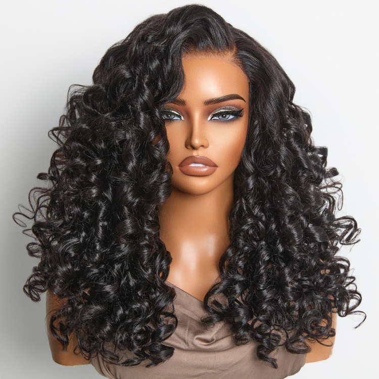 180% Density Bouncy Curls Glueless 5x5 Closure Pre-Cut Lace Layered Cu